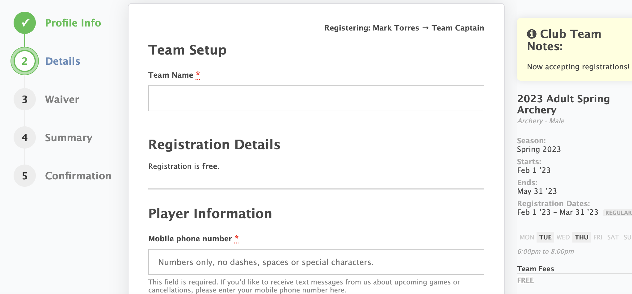 Registering into a Program for Adult Participants – LeagueApps